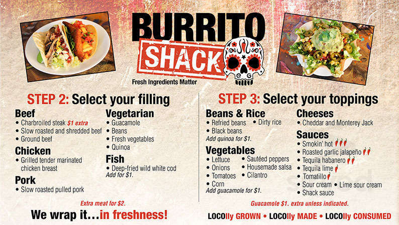Burrito Shack menu in Ottawa, Ontario, Canada