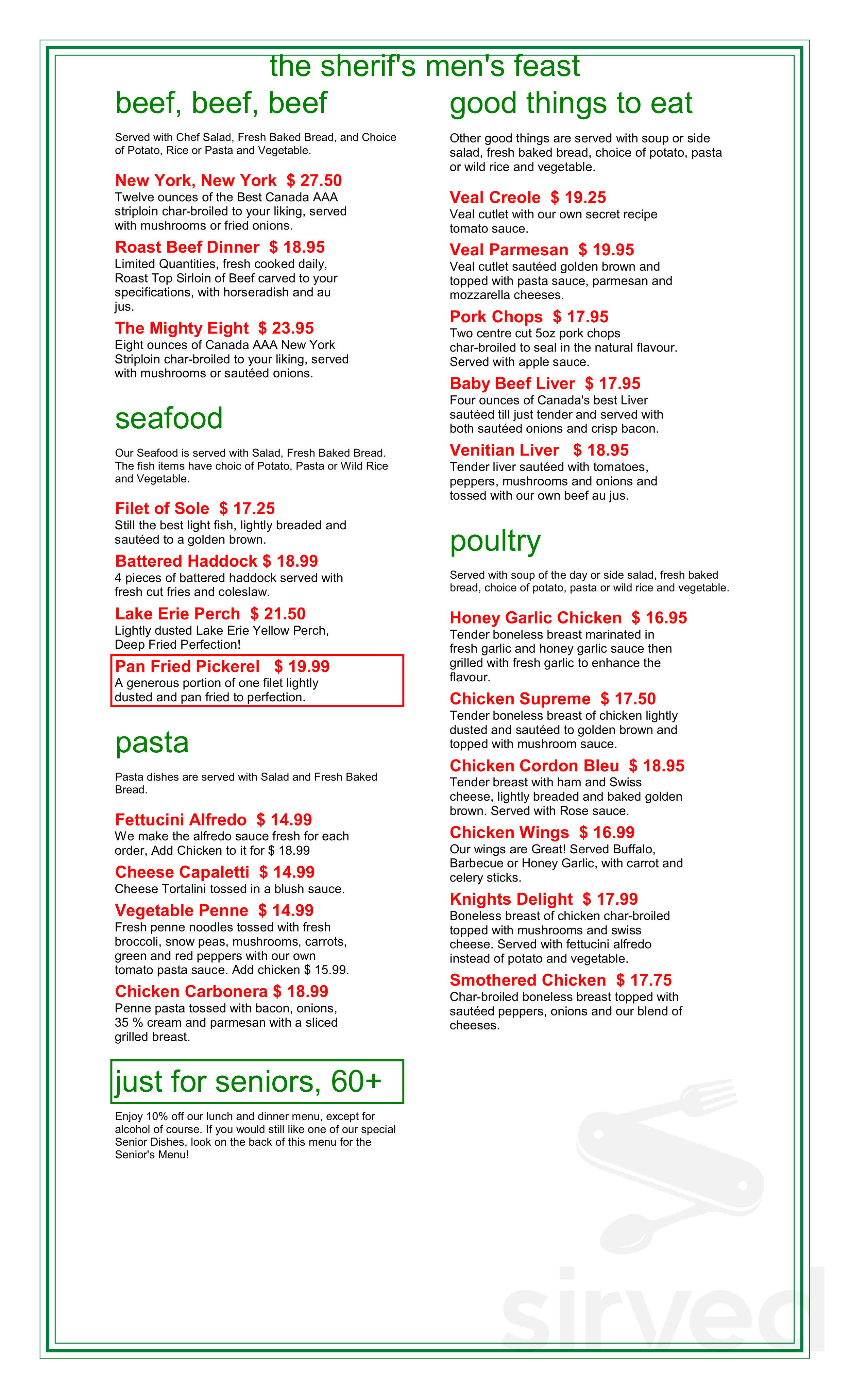 The Sherwood Restaurant And Catering Menus In Brantford Ontario Canada