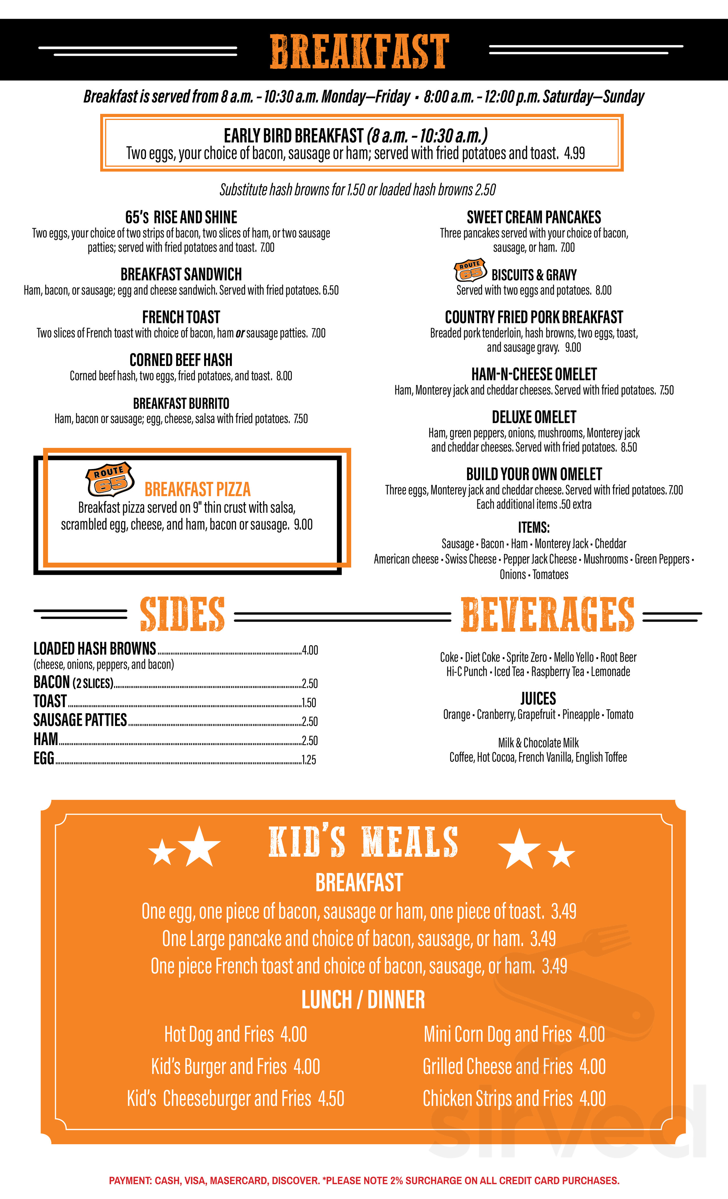 Route 65 Pub & Grub menu in East Bethel, Minnesota, USA