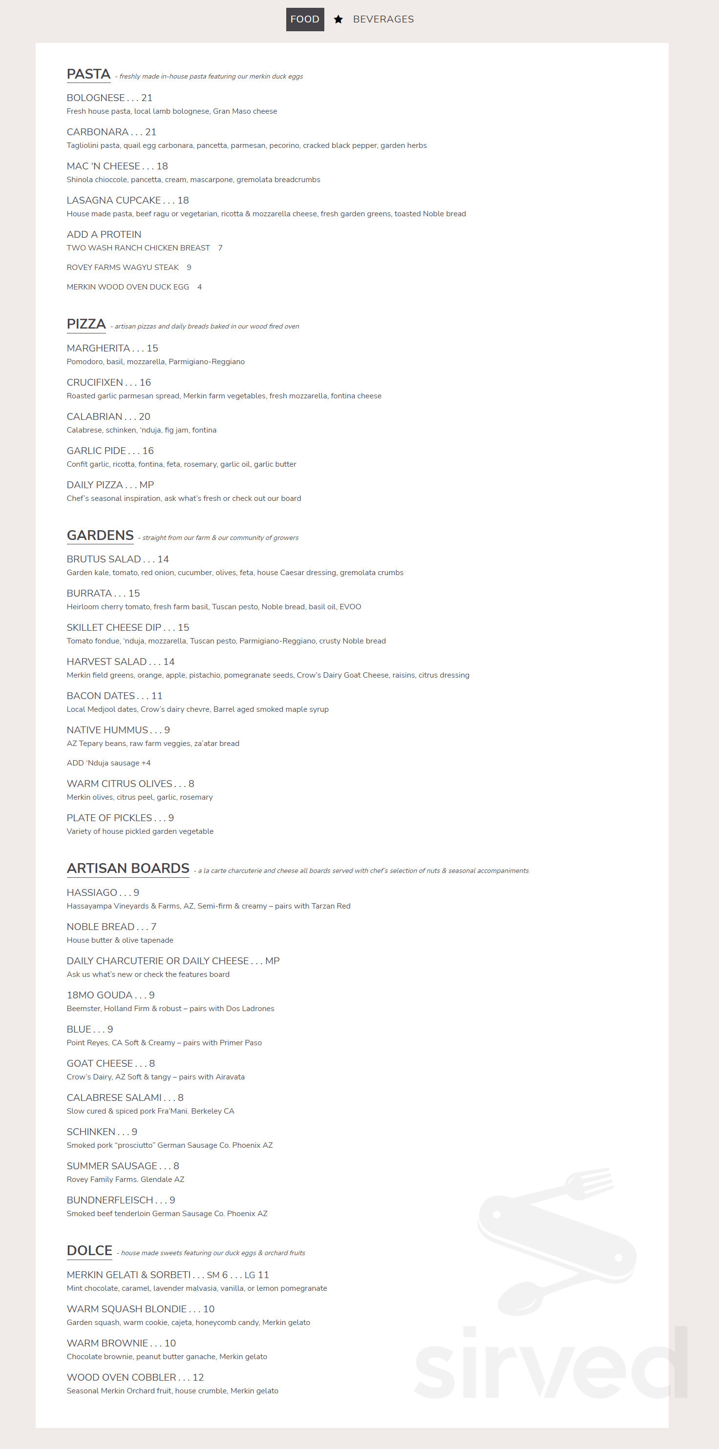 Merkin Vineyards Old Town Scottsdale menu in Scottsdale, Arizona, USA