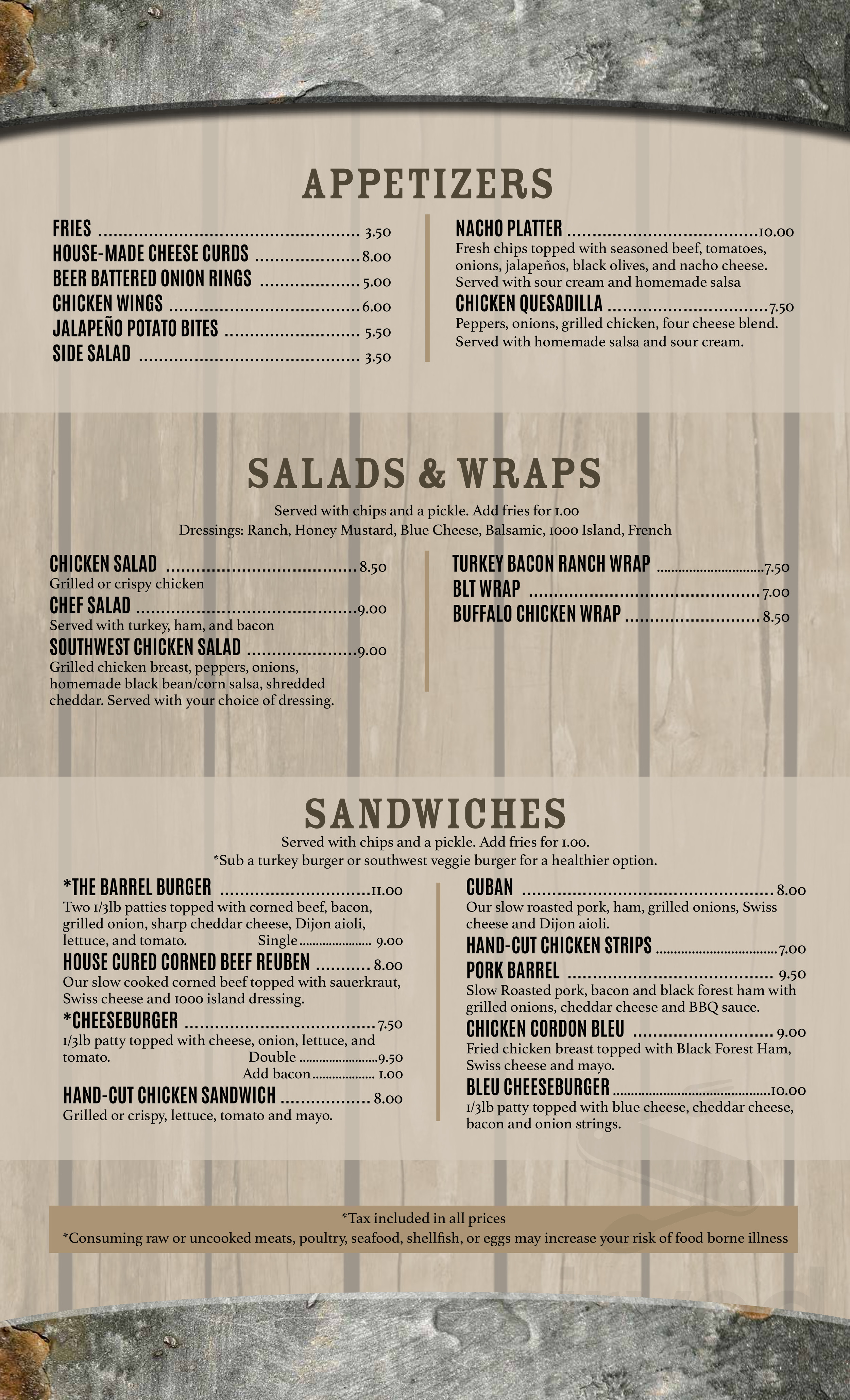 Menu - Marshall WI's The Barrel Inn | Sirved
