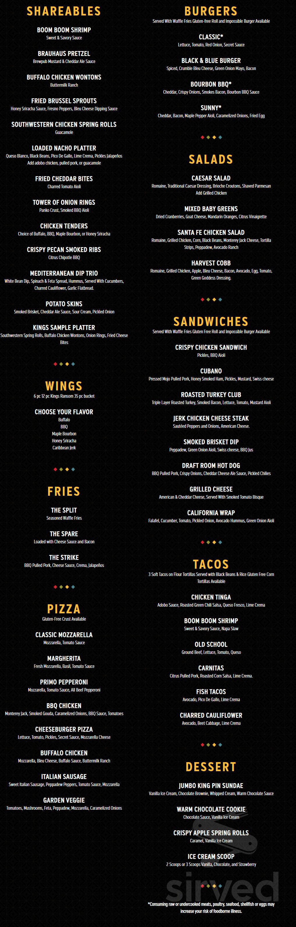 Kings Dining & Entertainment menu in Rosemont, Illinois, USA