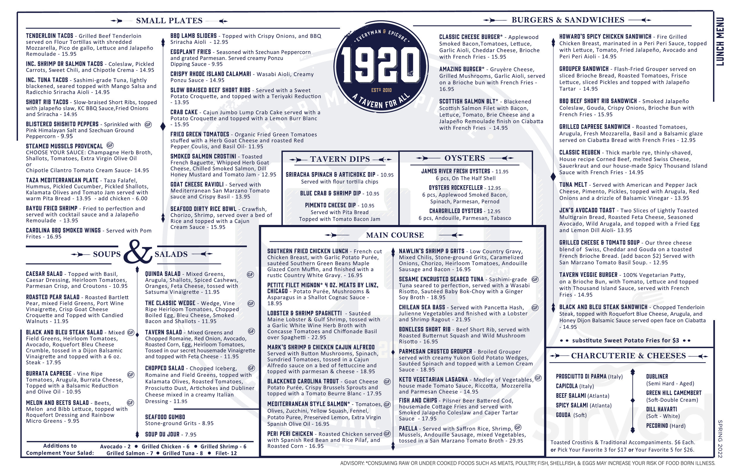 1920 Tavern menus in Roswell, Georgia, United States