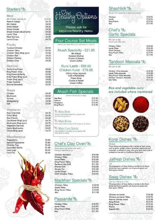 Akash Chaat House menu in Surrey, British Columbia, Canada