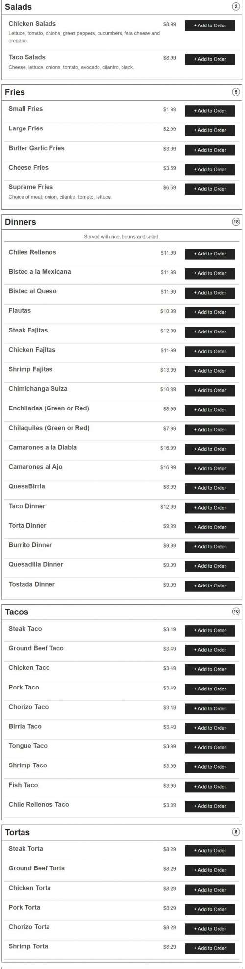 Diaz Tacos menu in Tinley Park, Illinois, USA