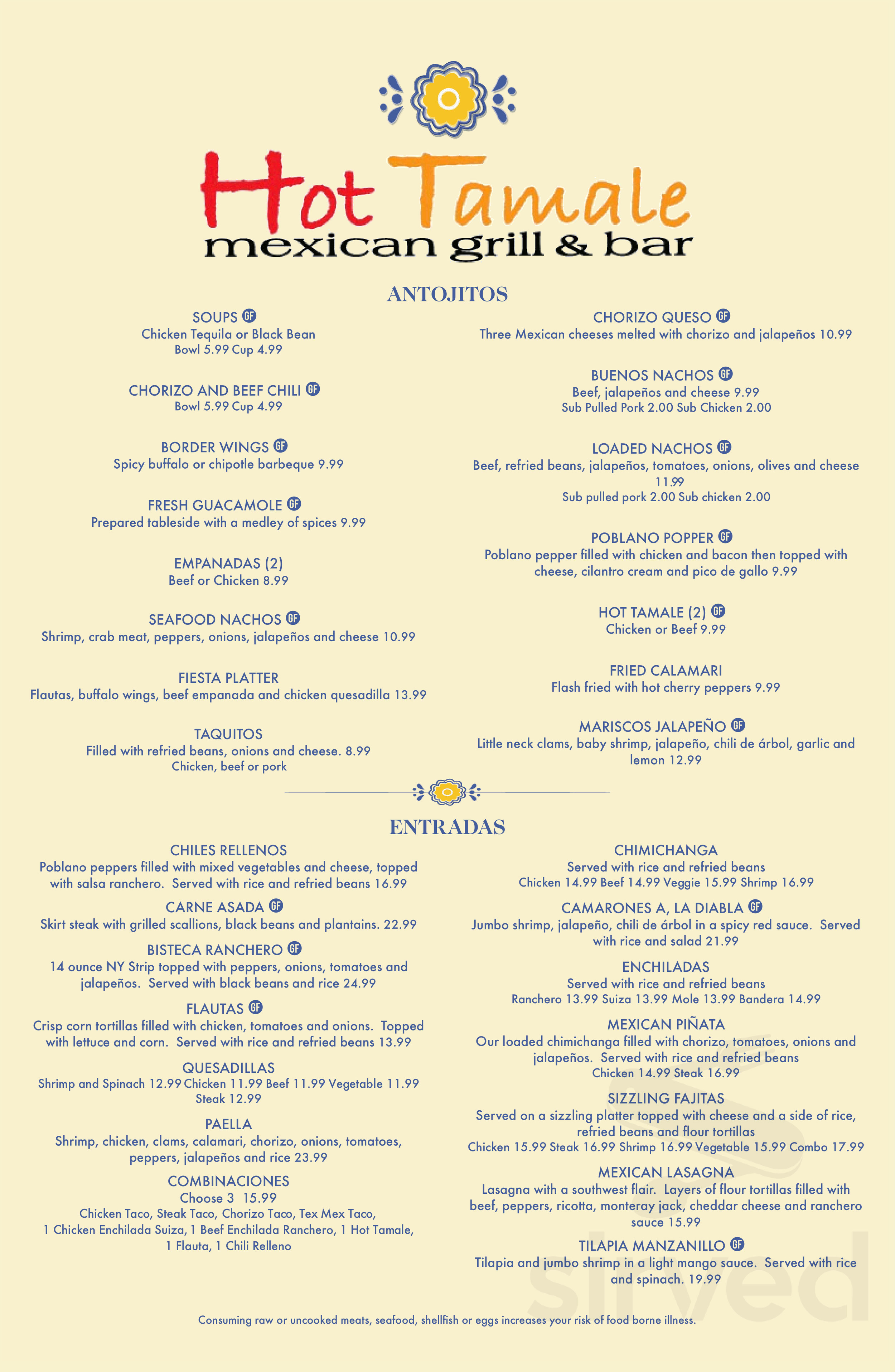 Menu for Hot Tamale Mexican Grill & Bar in Seymour, CT | Sirved