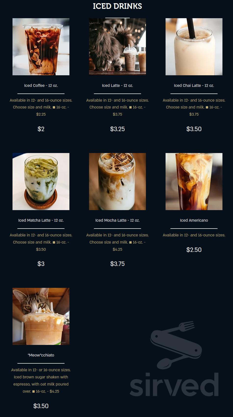 Menu - Barre VT's Kitty Korner Cafe | Sirved