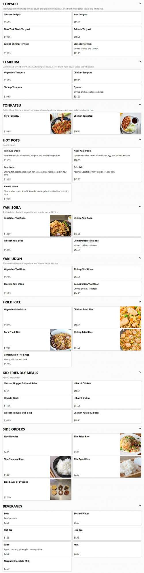 Oyama Sushi & Steakhouse menu in Cedar Rapids, Iowa, USA