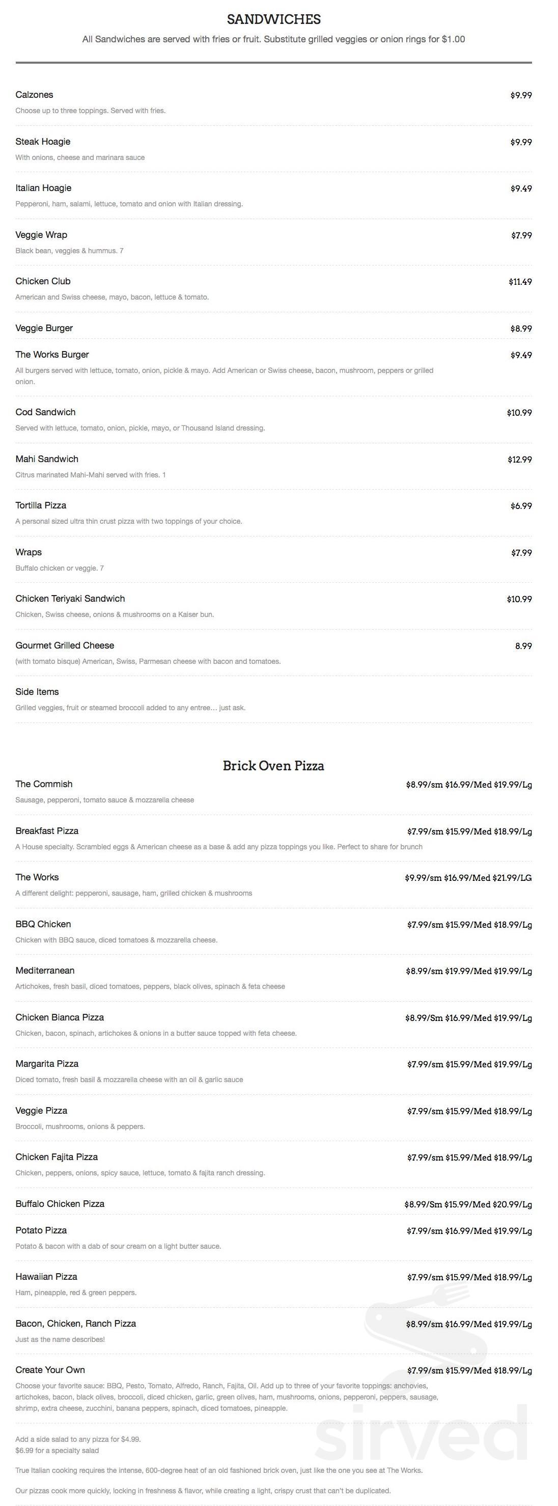 Menu - Loveland OH's The Works | Sirved