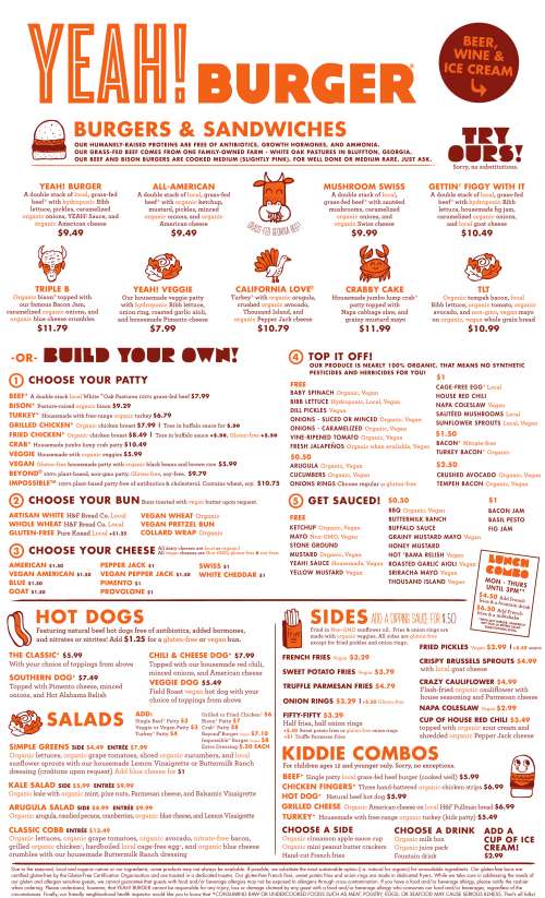 YEAH! BURGER menu in Atlanta, Georgia, USA