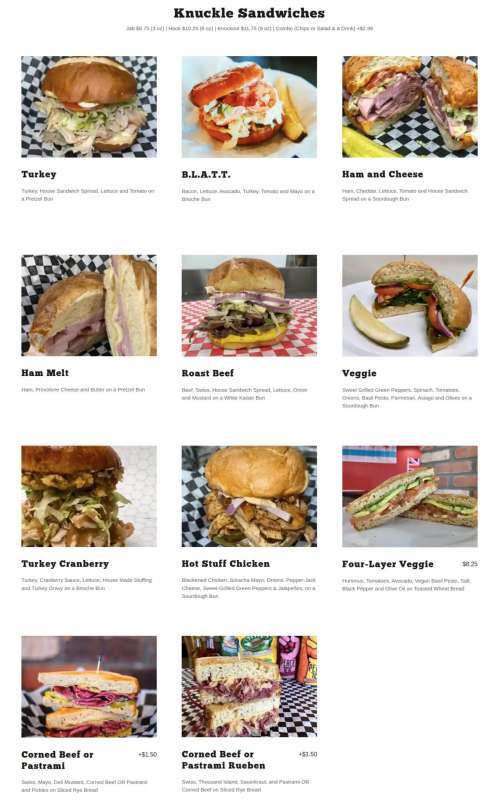 Knuckle Sandwiches menu in Mesa, Arizona, USA