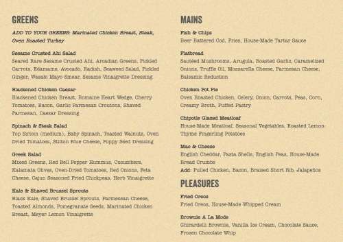 Knotty Barrel menu in San Diego, California, USA