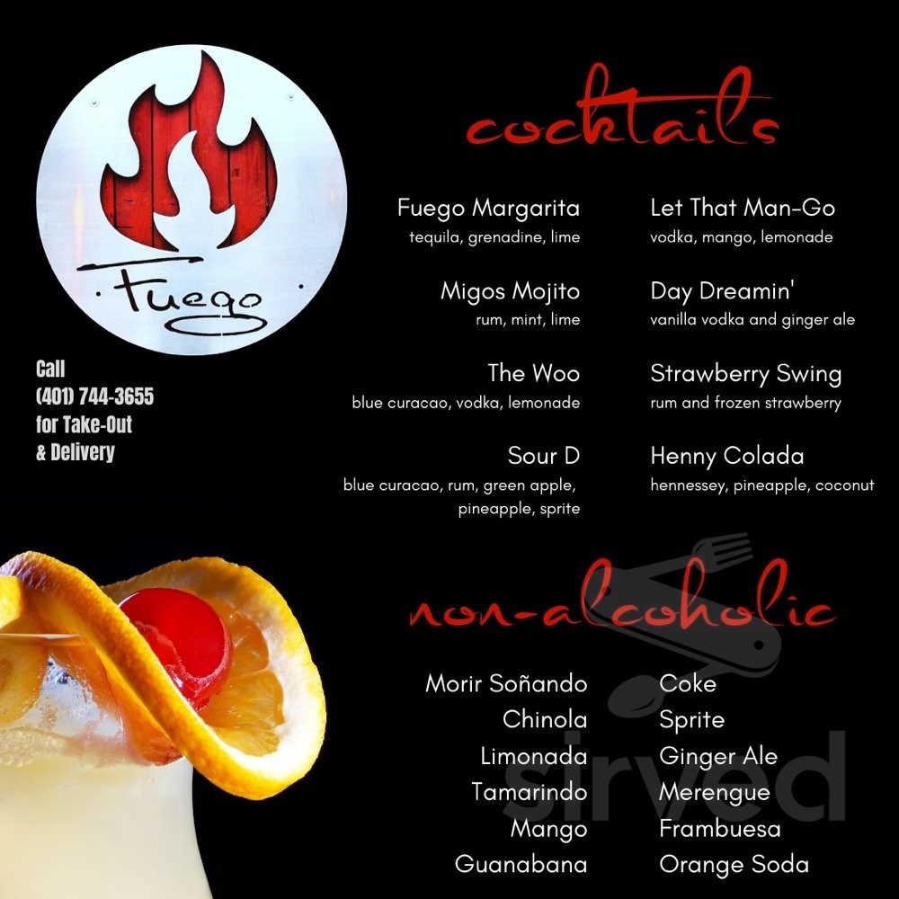 Fuego Lounge menu in Providence, Rhode Island, USA