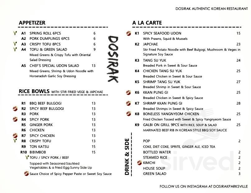 Menu for Dosirak in Parksville, BC | Sirved