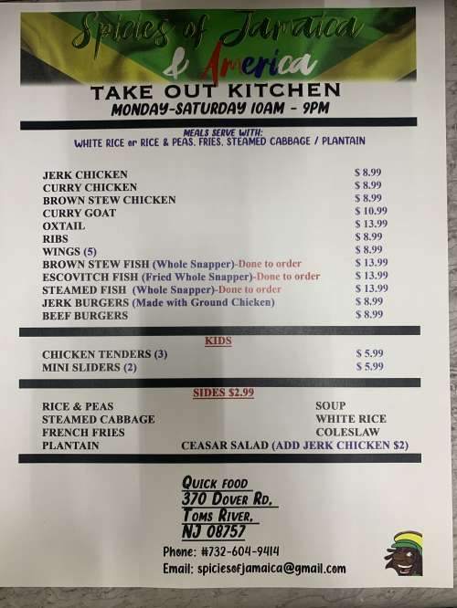 Spices of Jamaica menu in Toms River, New Jersey, USA
