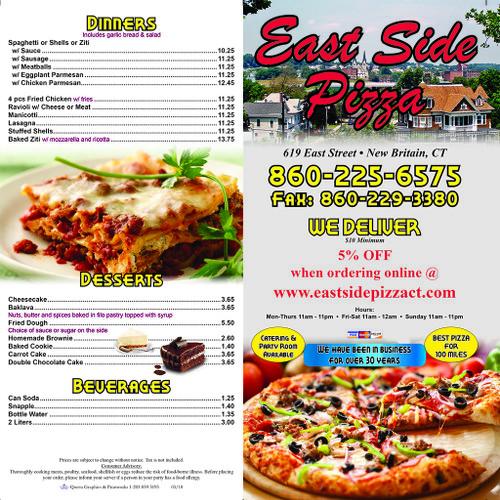 East Side Pizza menu in New Britain, Connecticut, USA