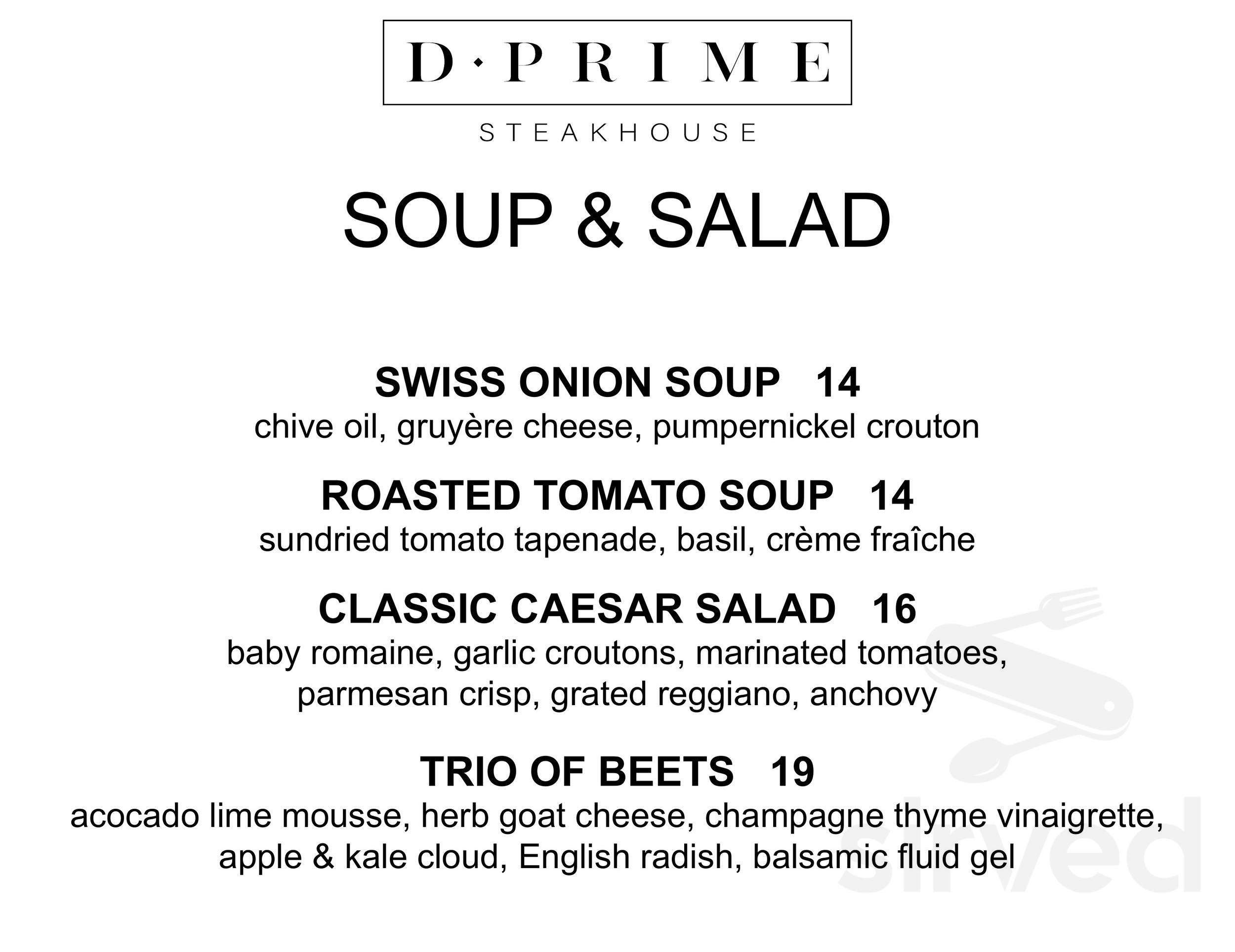 D.PRIME Steakhouse menu in Detroit, Michigan, USA