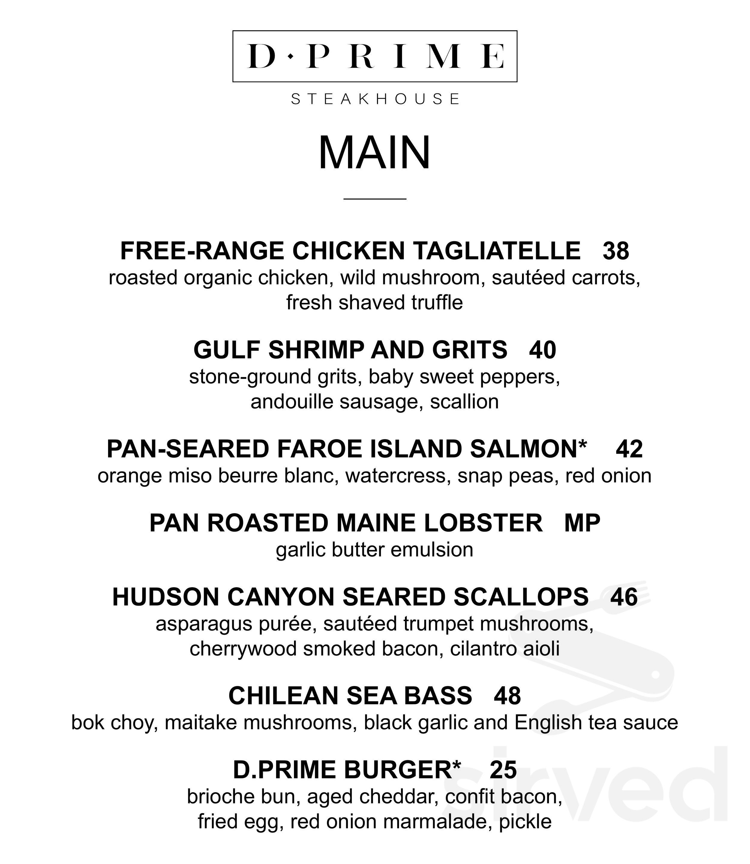 D.PRIME Steakhouse menu in Detroit, Michigan, USA