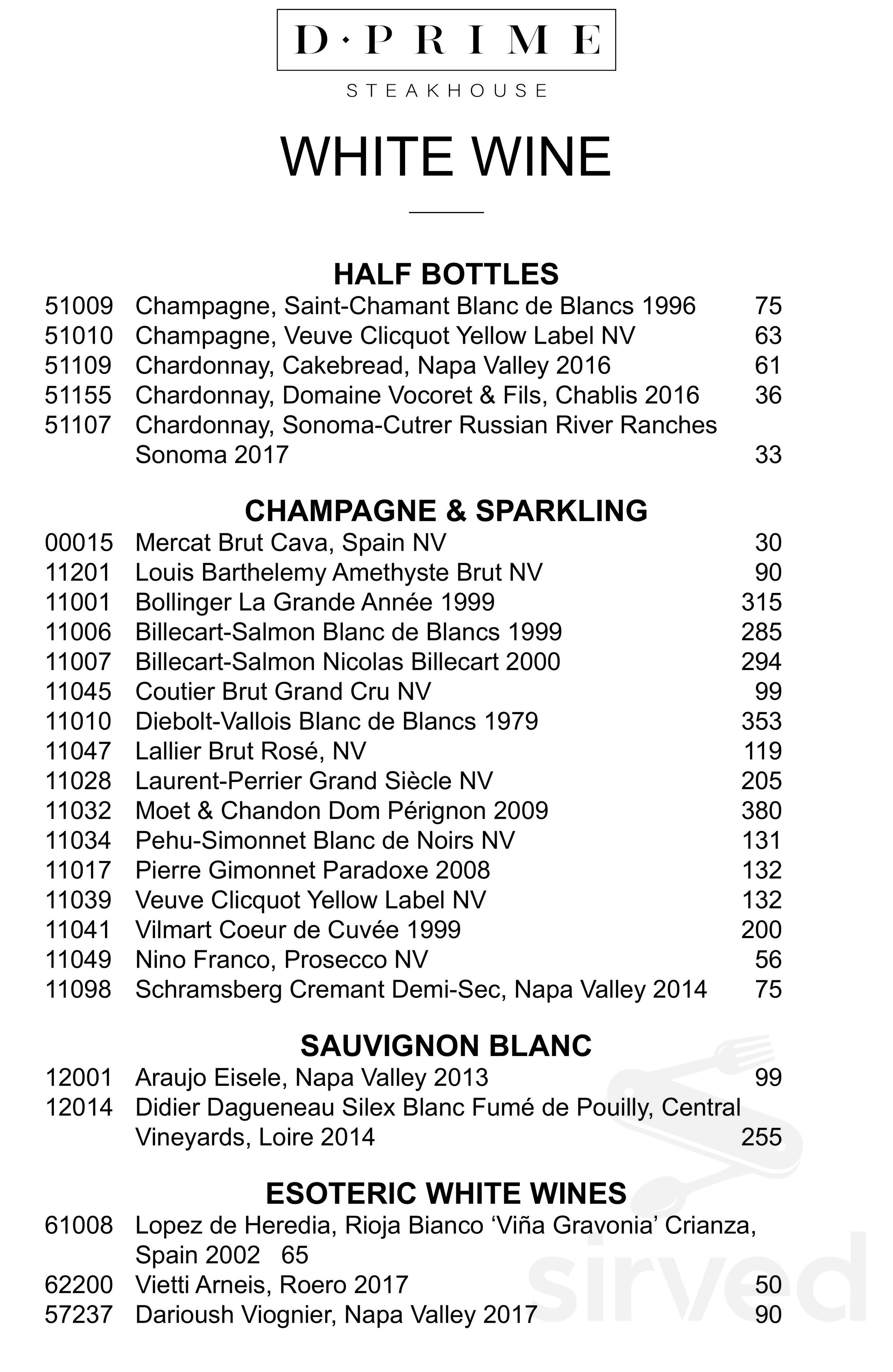 D.PRIME Steakhouse menu in Detroit, Michigan, USA
