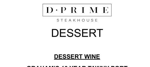 Menu for D.PRIME Steakhouse in Detroit, MI | Sirved