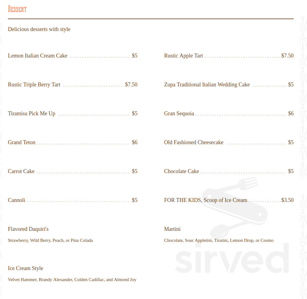 Pompeii Italian Grill menu in San Antonio, Texas, USA