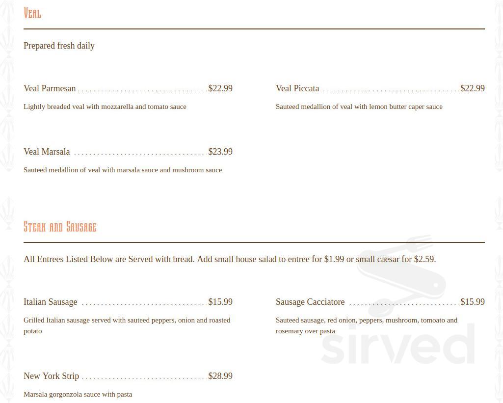 Pompeii Italian Grill menu in San Antonio, Texas, USA