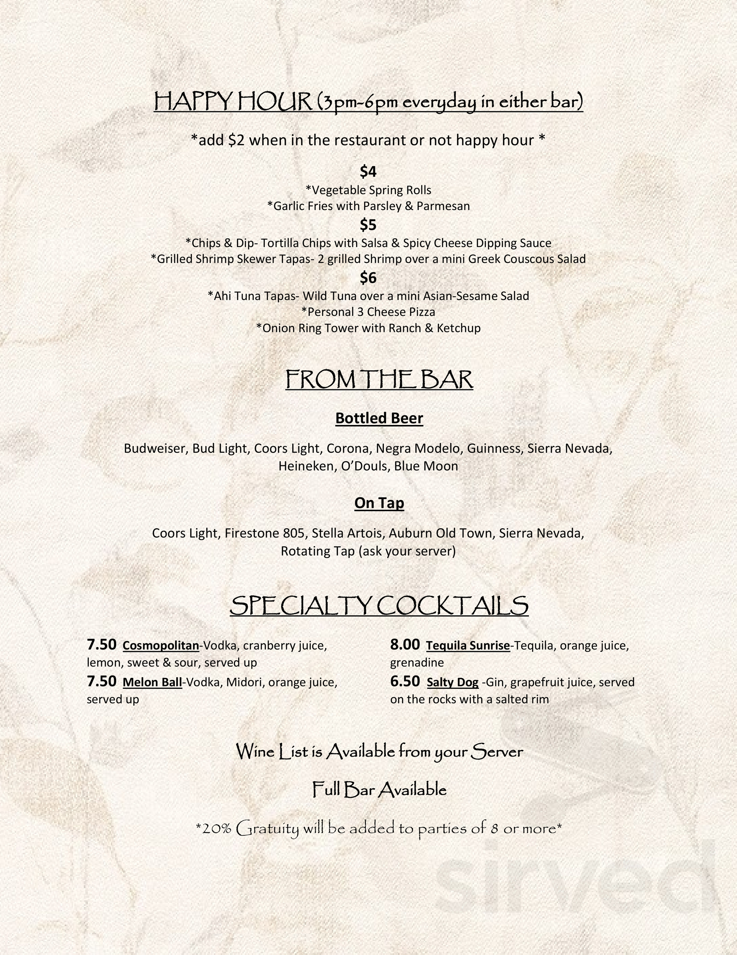 Meridians Restaurant menu in Lincoln, California, USA