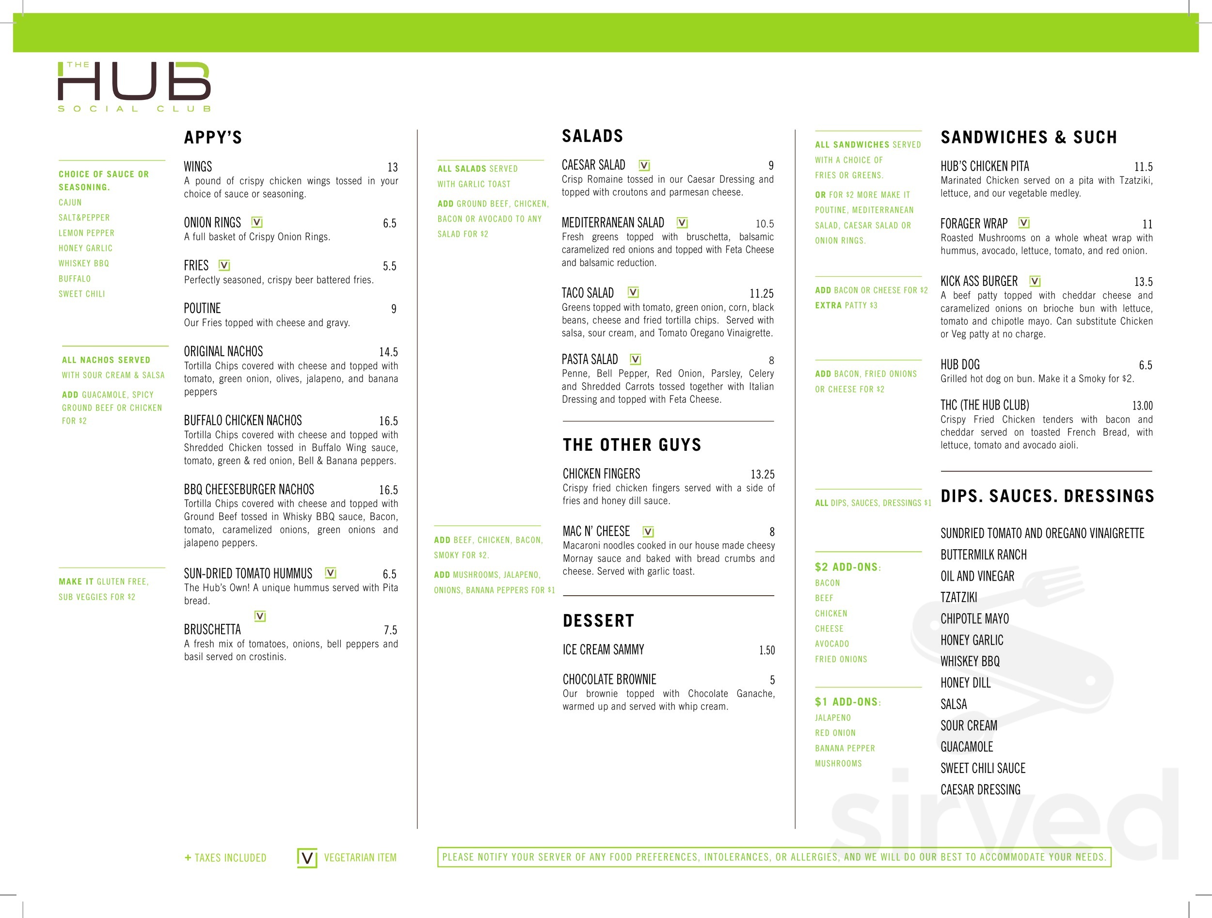 VW's Social Club menu in Winnipeg, Manitoba, Canada