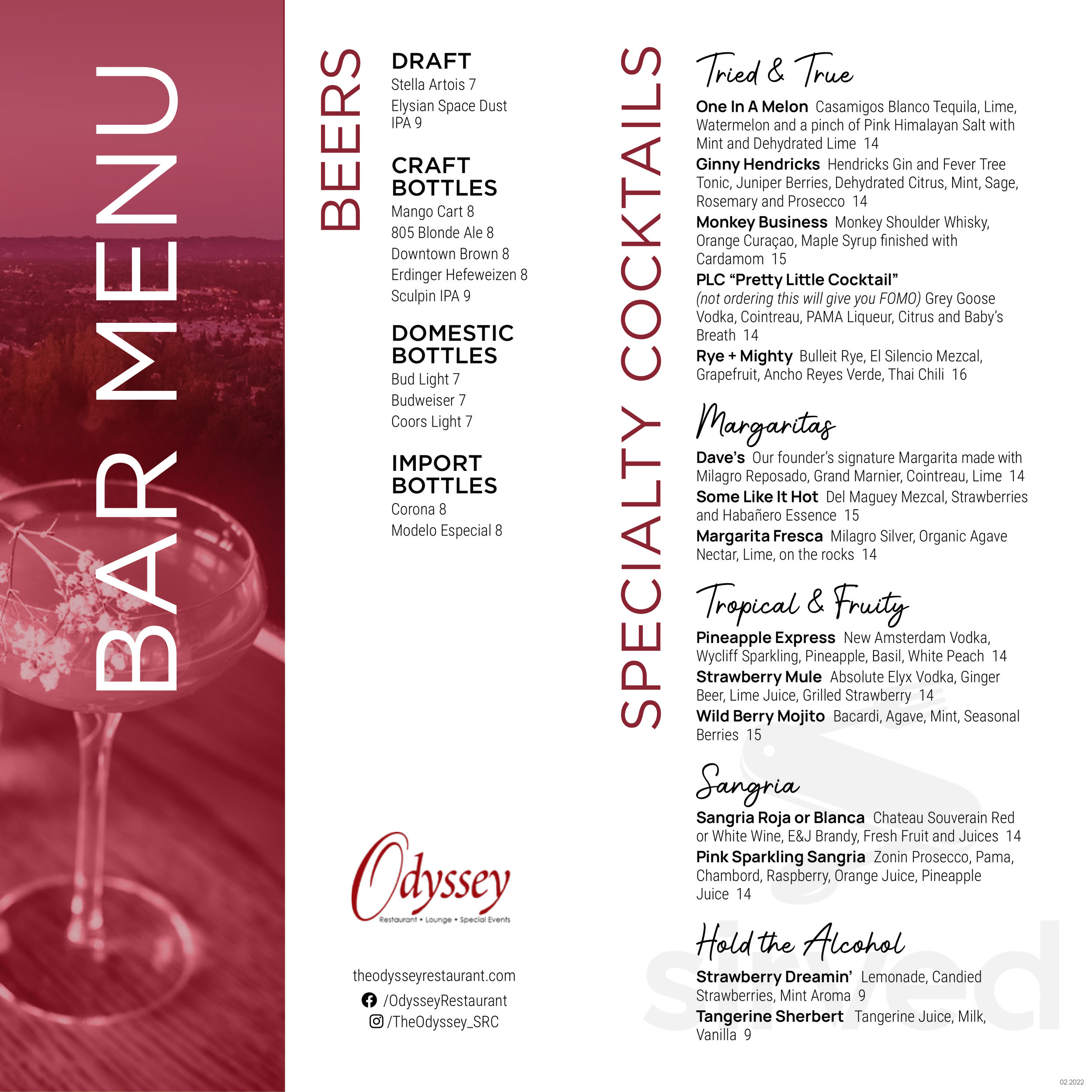 Menu for Odyssey Restaurant & Events in Granada Hills, CA | Sirved
