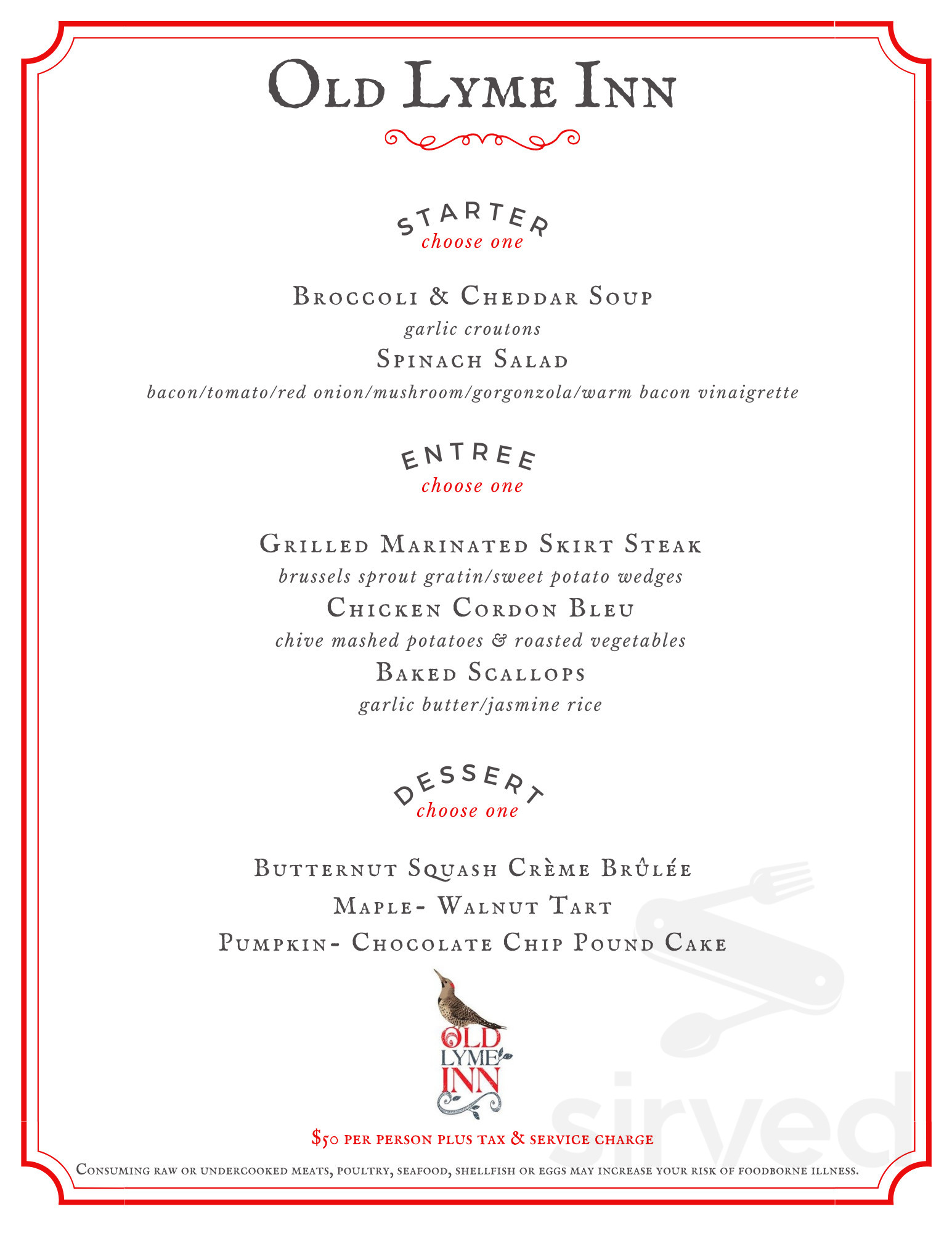 Menu - Old Lyme CT's Old Lyme Inn | Sirved