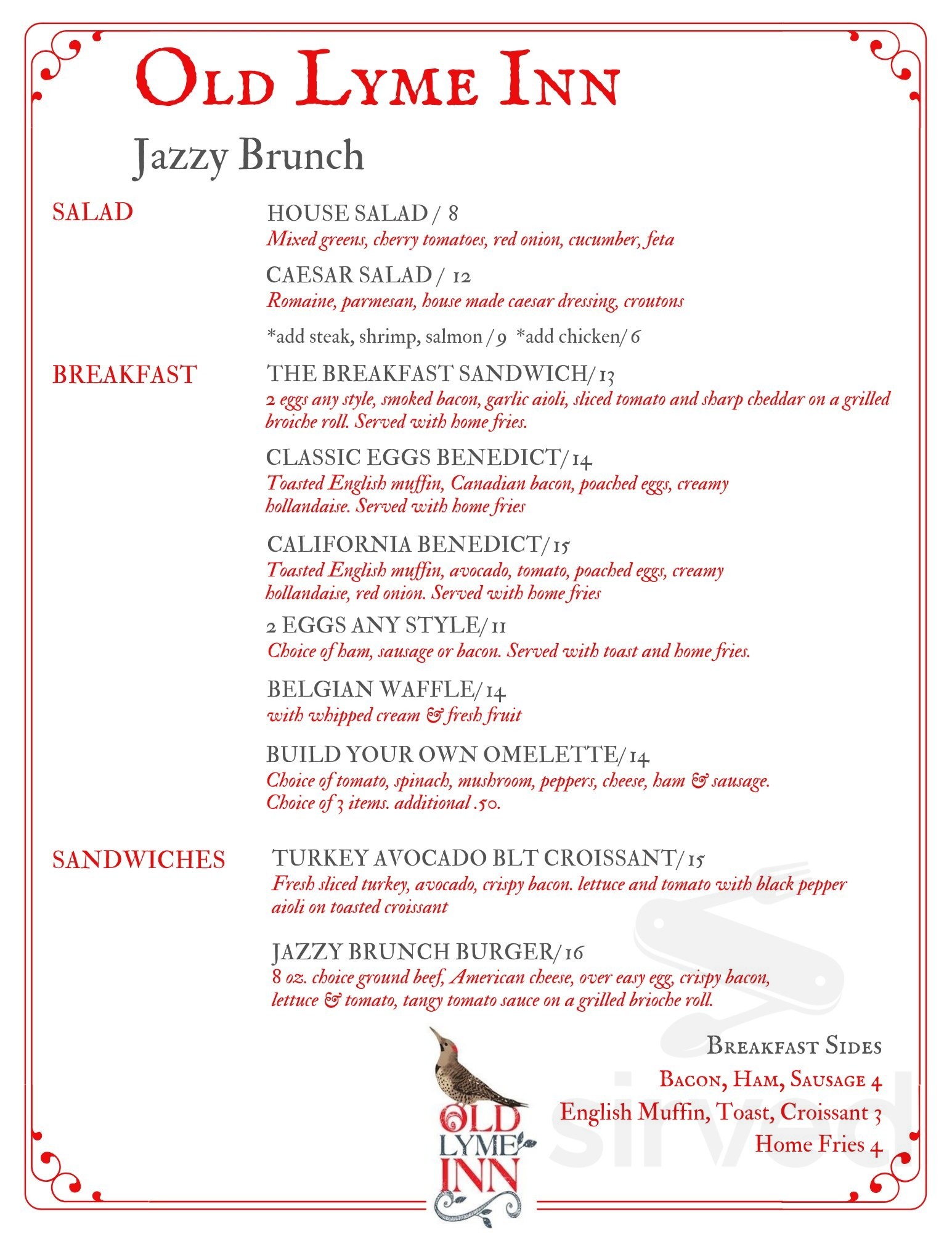 Old Lyme Inn menu in Old Lyme, Connecticut, USA