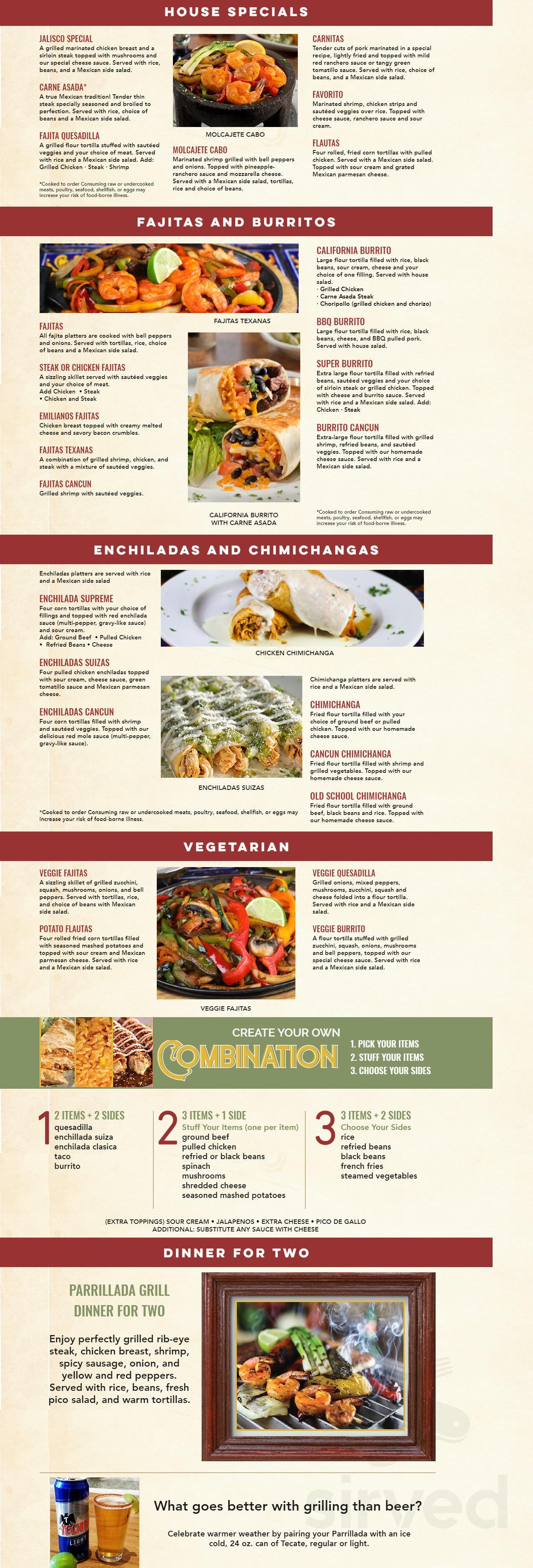 Menu - Bethel Park PA's Emiliano's Mexican Restaurant & Bar (Bethel ...