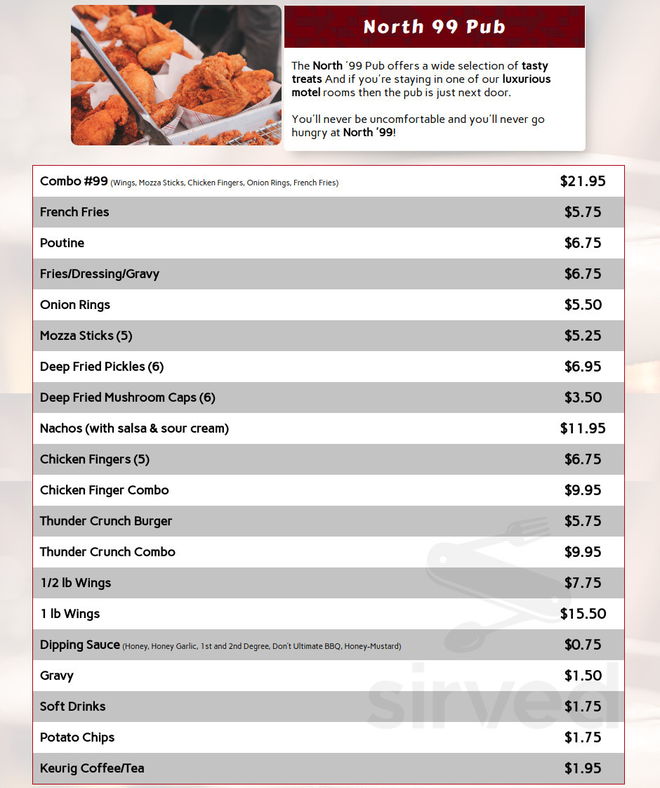 Menu - Twillingate NL's North 99 Motel | Sirved