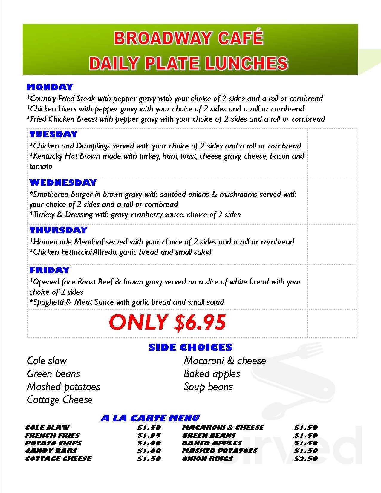 Broadway Cafe menus in Winchester, Kentucky, United States