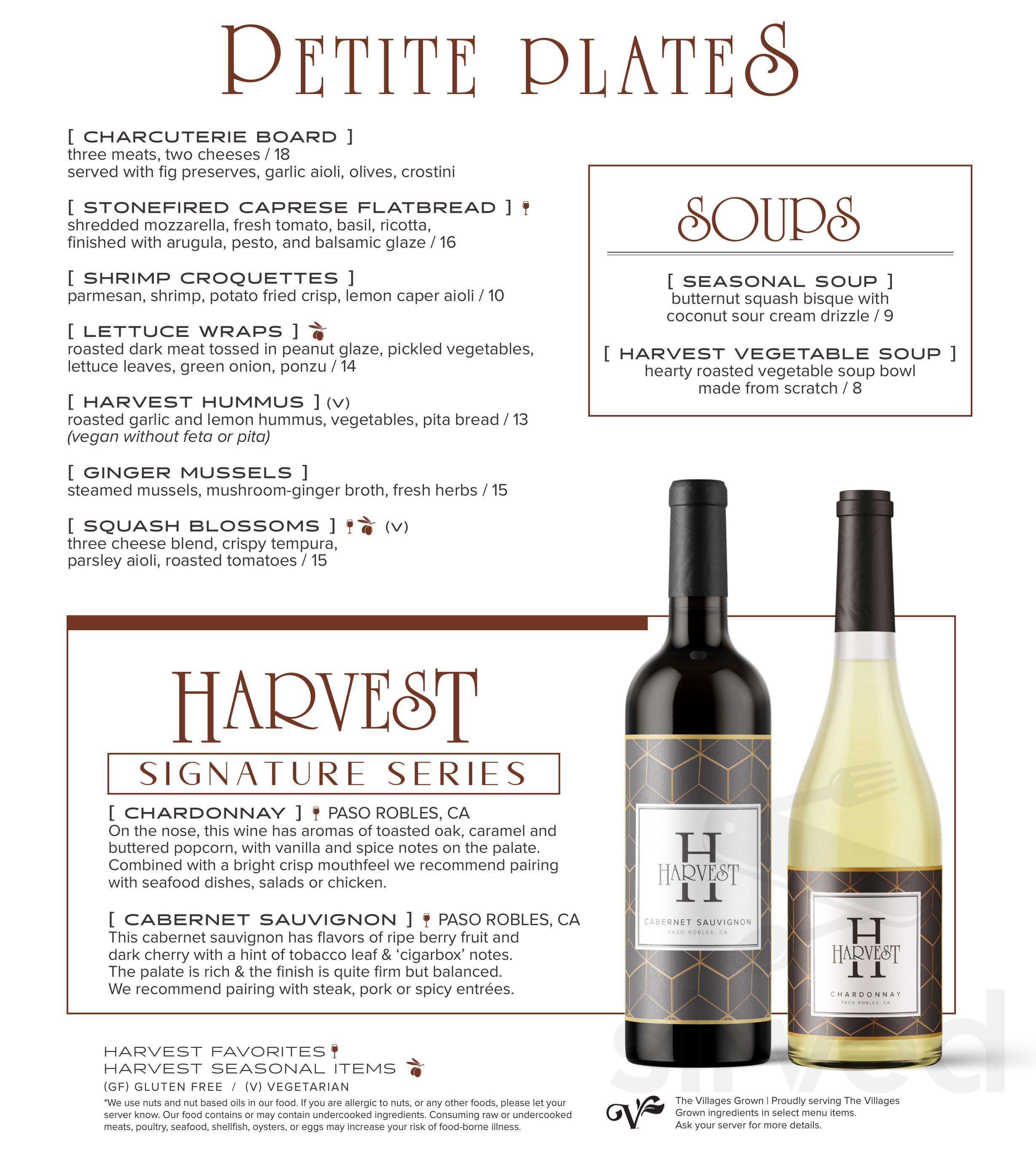 Harvest Restaurant & Bar menu in The Villages, Florida, USA