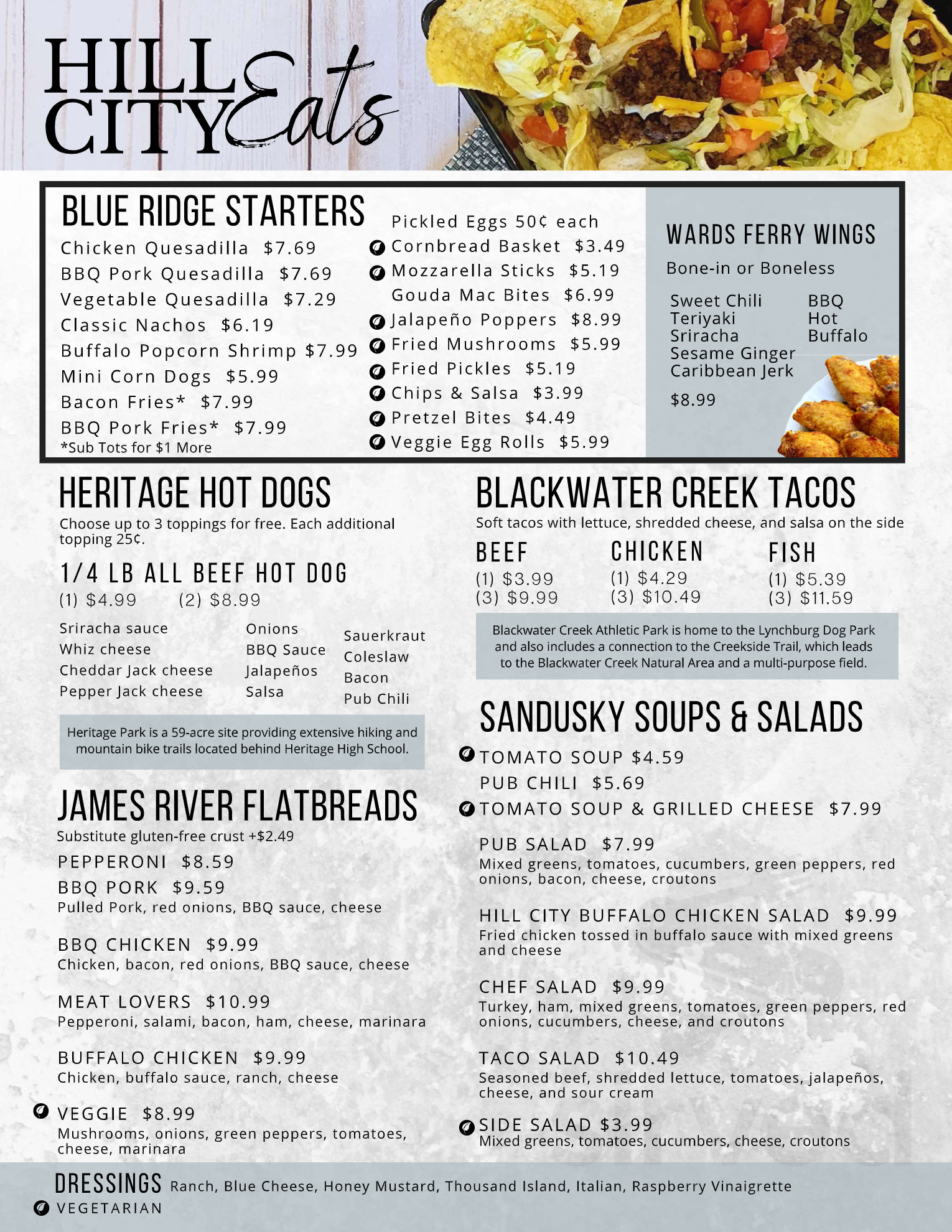 Hill City Pub menus in Lynchburg, Virginia, United States
