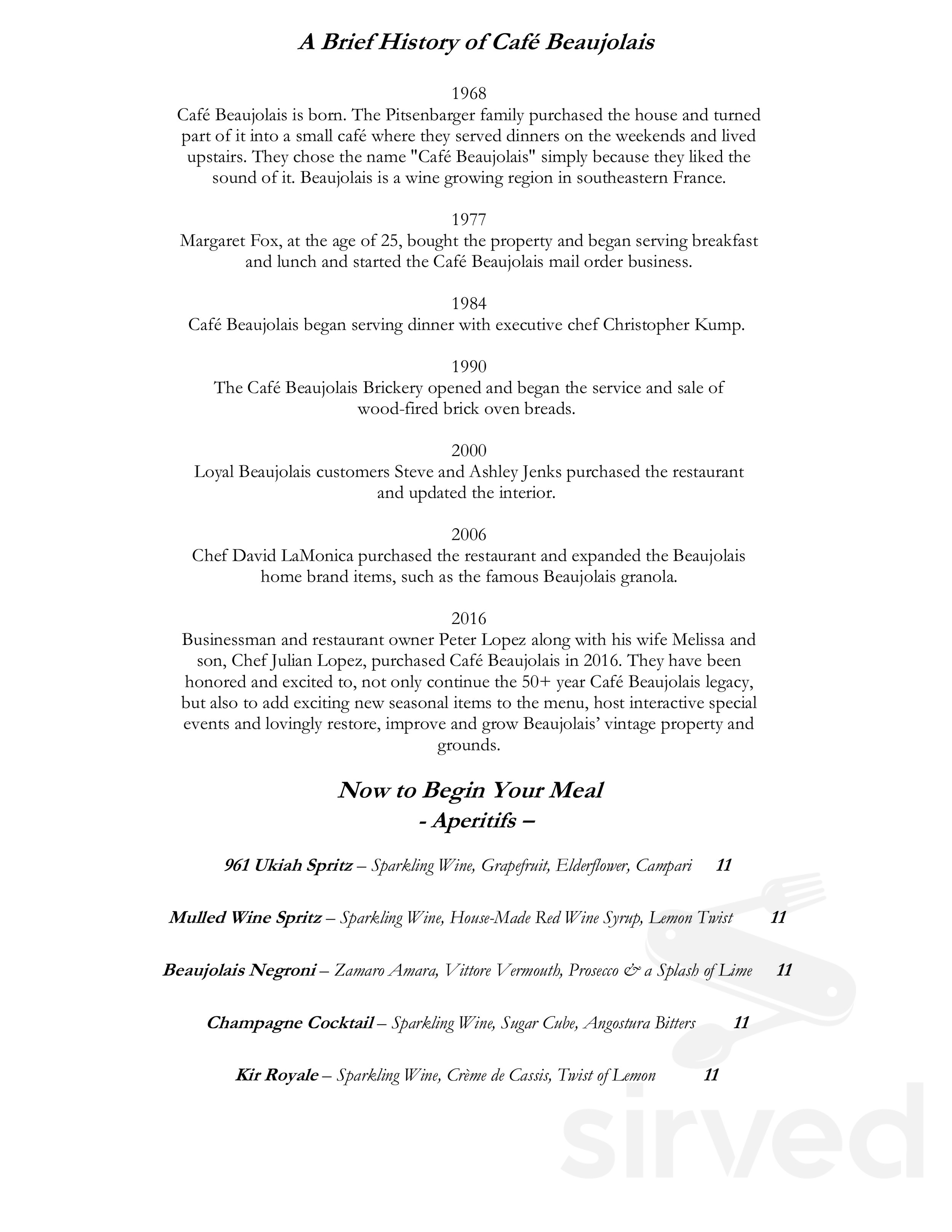 The Brickery menu in Mendocino, California, USA