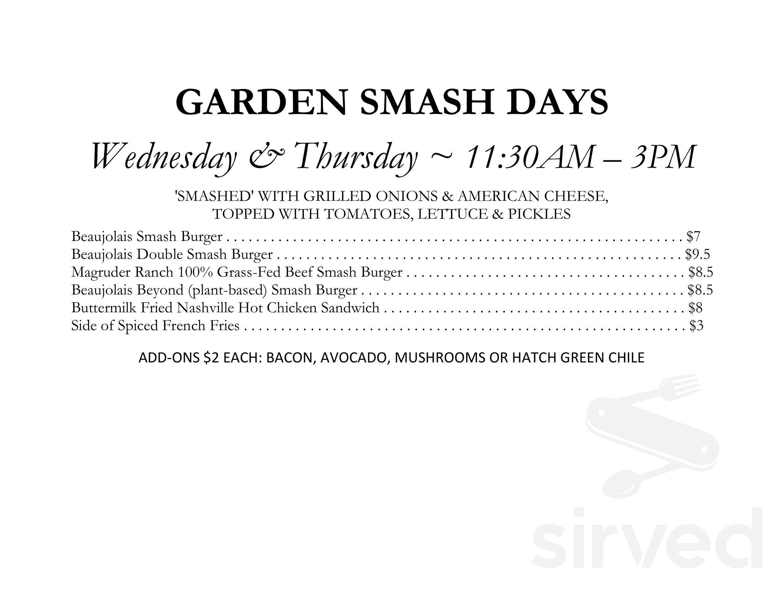 The Brickery menu in Mendocino, California, USA