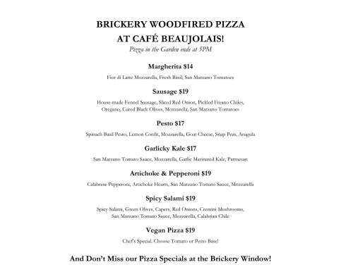 The Brickery menu in Mendocino, California, USA