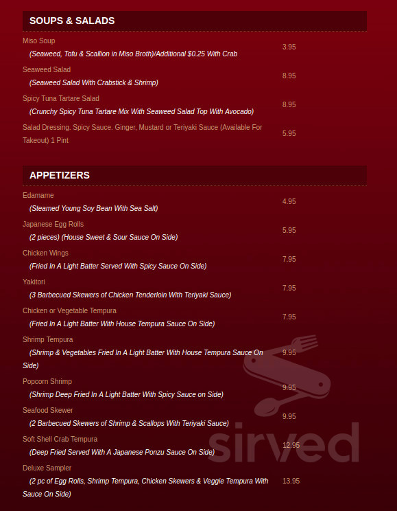 Hibachi Japanese Steak House menu in Dover, Delaware, USA