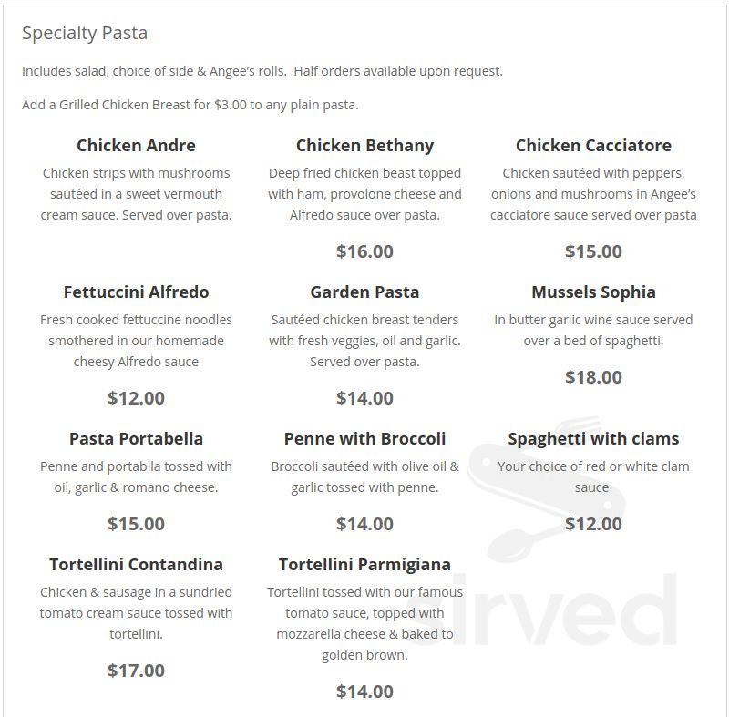 Angee's Restaurant menus in Olean, New York, United States