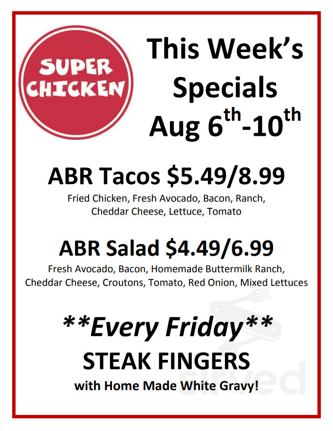 Super Chicken menu in Houston, Texas, USA
