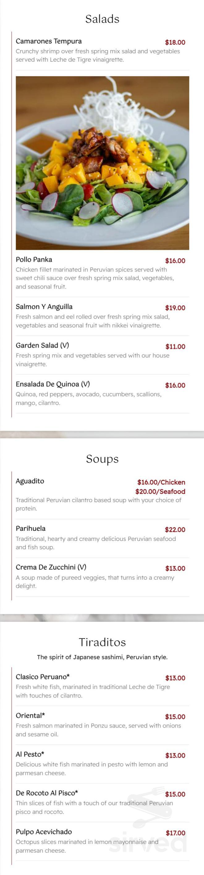 Menu - Des Moines IA's Panka Peruvian Restaurant | Sirved