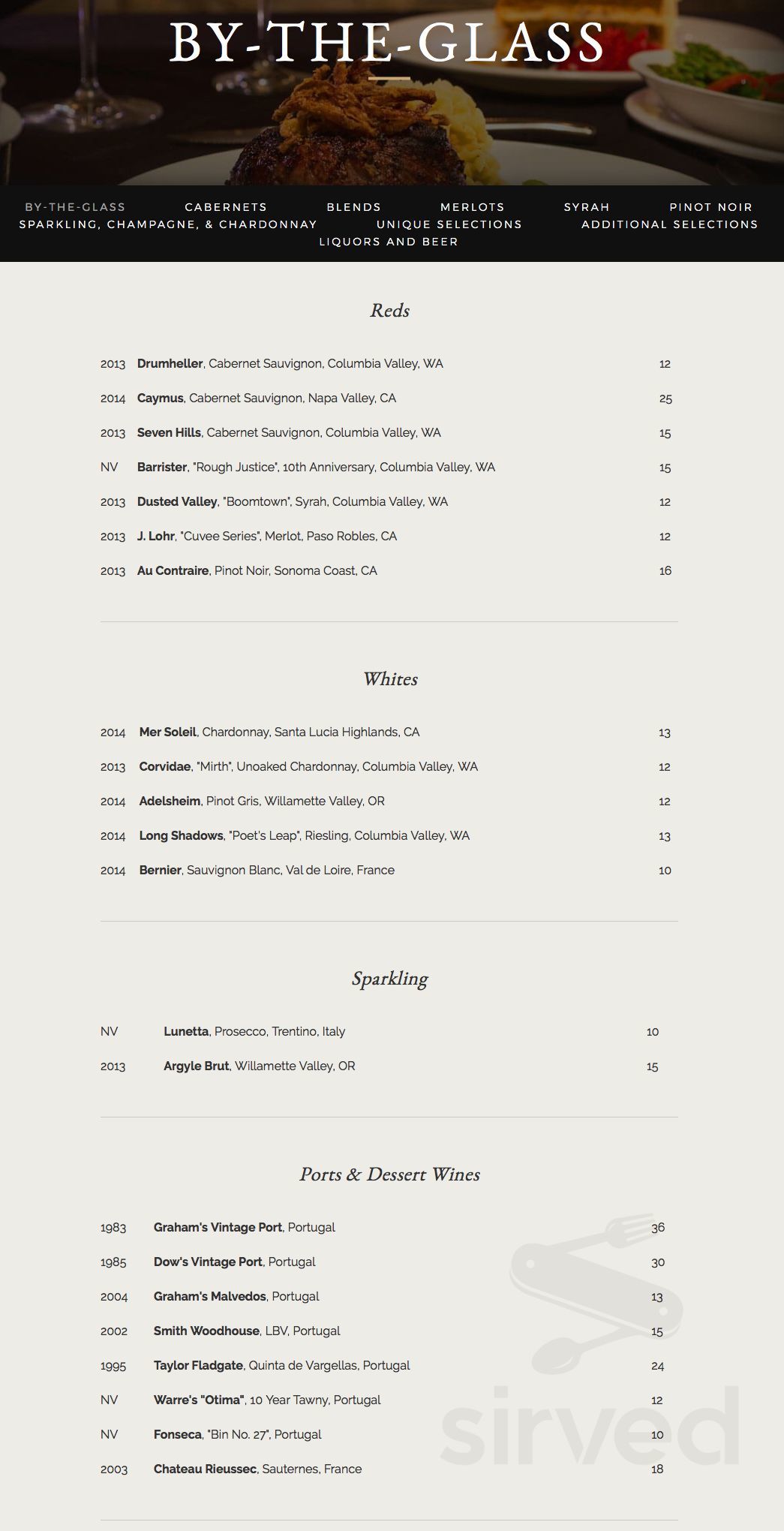 Menu for Churchill's Steakhouse in Spokane, WA | Sirved