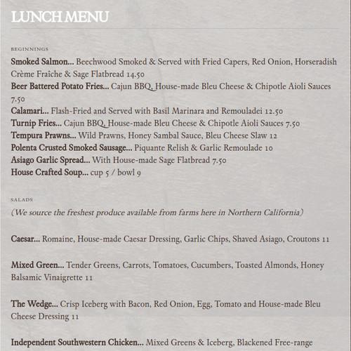 Independent Restaurant & Bar menu in Placerville, California, USA
