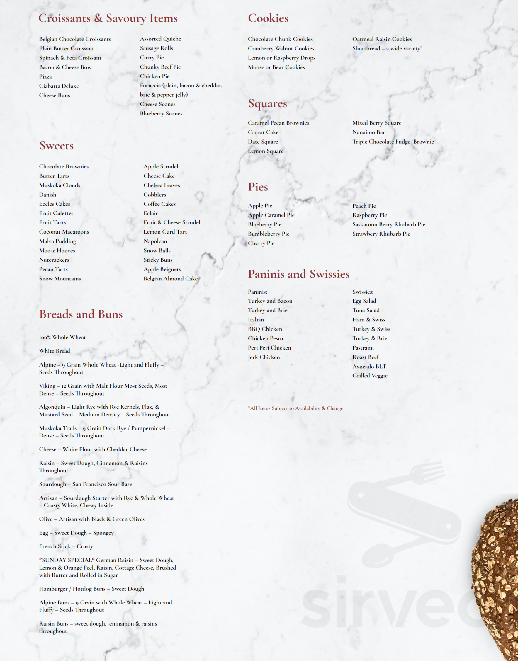 Henrietta's Pine Bakery - Dwight menu in Dwight, Ontario, Canada