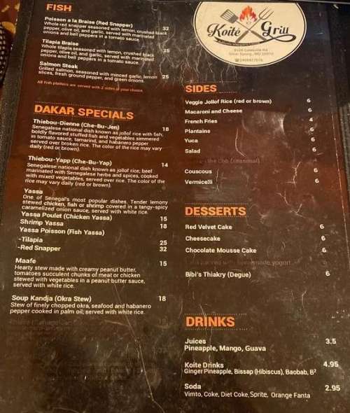 Koité Grill menu in Silver Spring, Maryland, USA