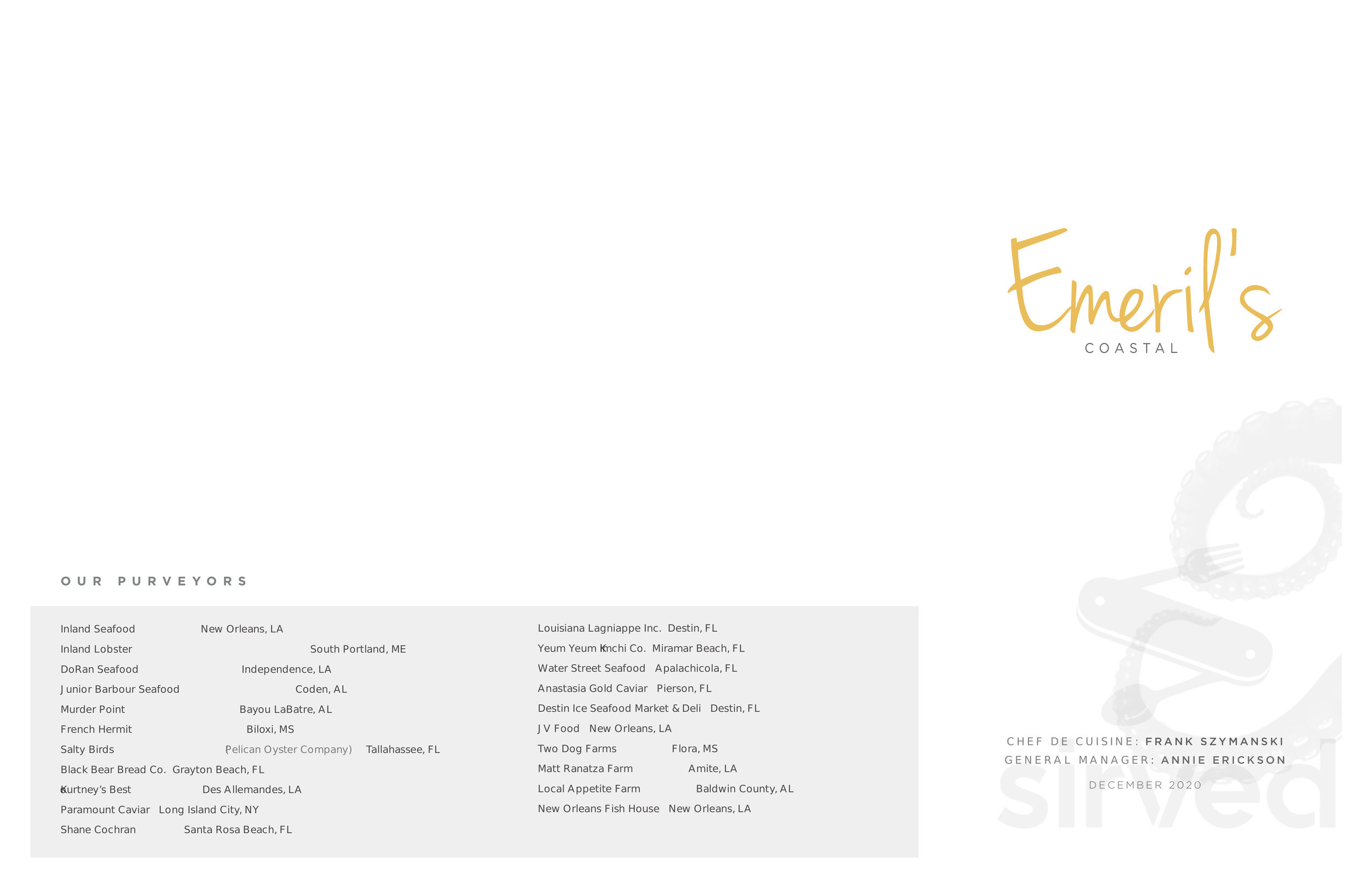 Menu - Miramar Beach FL's Emeril's Coastal | Sirved