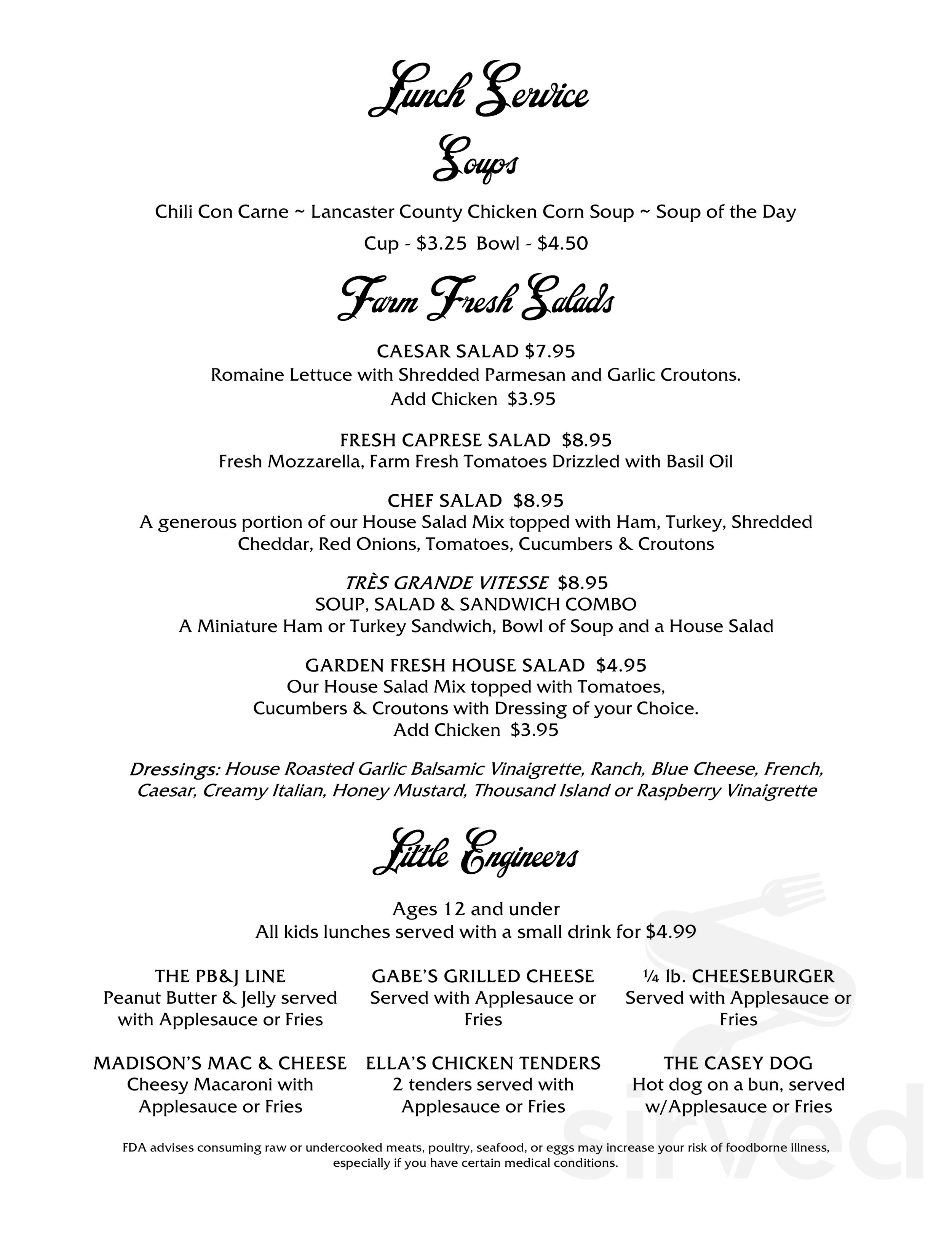 Casey Jones' Restaurant menu in Ronks, Pennsylvania, USA