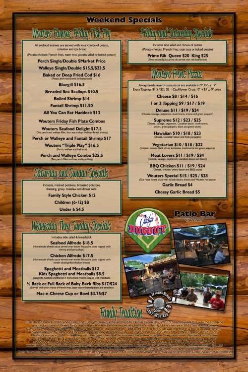 Wouters Front menu in Suamico, Wisconsin, USA